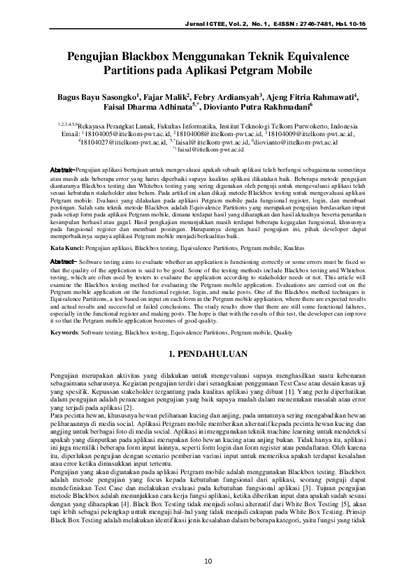 (PDF) Pengujian Blackbox Menggunakan Teknik Equivalence Partitions pada Aplikasi Petgram Mobile