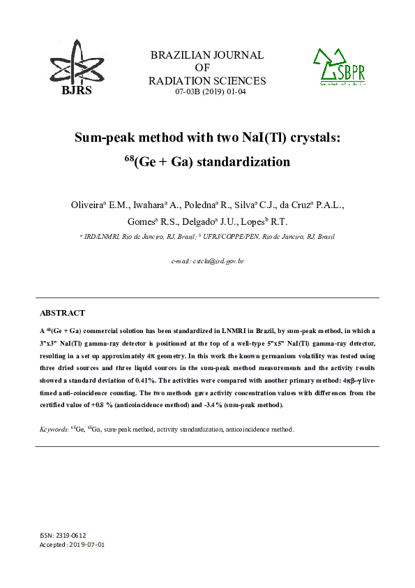 (PDF) Sum-peak method with two NaI(Tl) crystals: 68(Ge+Ga) standardization