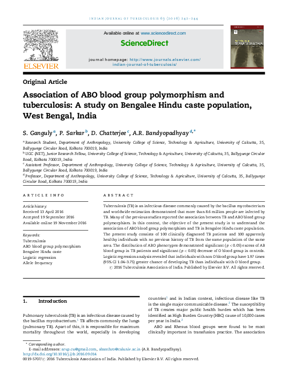 (PDF) Association of ABO blood group polymorphism and tuberculosis: A ...