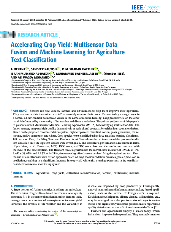 (PDF) Accelerating Crop Yield: Multisensor Data Fusion and Machine Learning for Agriculture Text ...