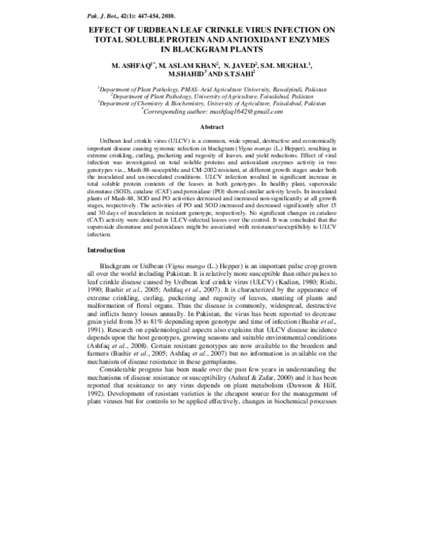 (PDF) Effect of urdbean leaf crinkle virus infection on total soluble ...