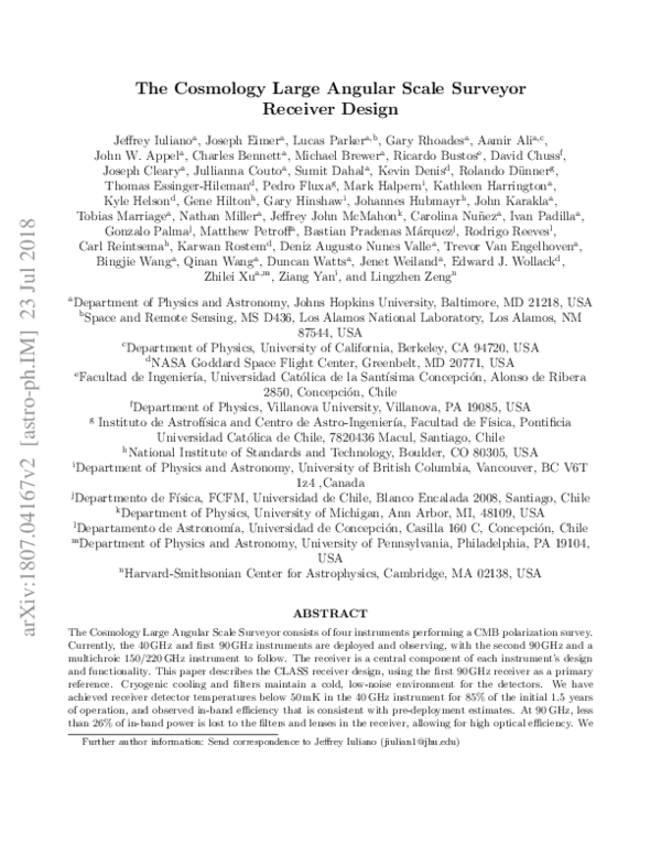 (PDF) The Cosmology Large Angular Scale Surveyor receiver design ...
