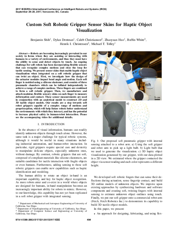 (PDF) Custom soft robotic gripper sensor skins for haptic object visualization