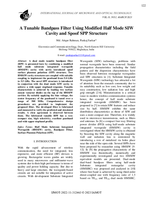 (PDF) A Tunable Bandpass Filter Using Modified Half Mode SIW Cavity and Spoof SPP Structure