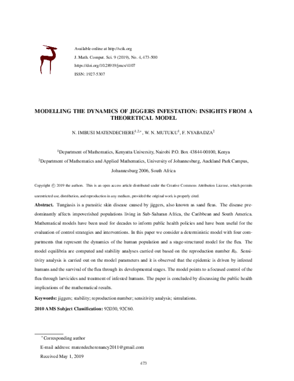 (PDF) Modelling the dynamics of jiggers infestation: insights from a ...