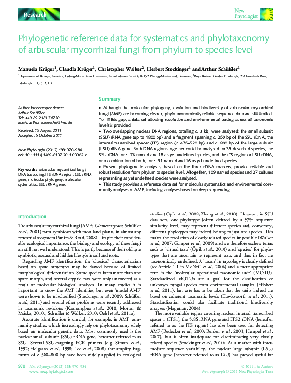 (PDF) Phylogenetic reference data for systematics and phylotaxonomy of arbuscular mycorrhizal ...