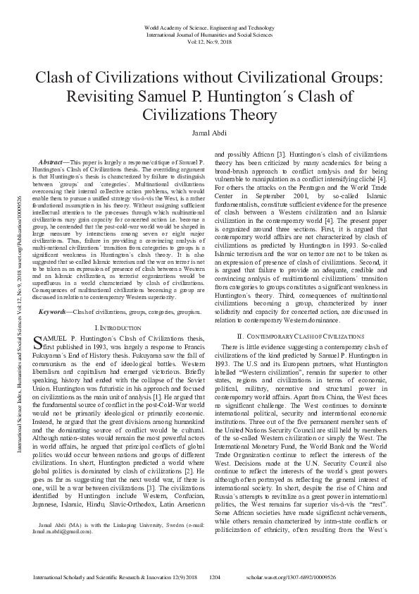 (PDF) Clash Of Civilizations Without Civilizational Groups: Revisiting ...