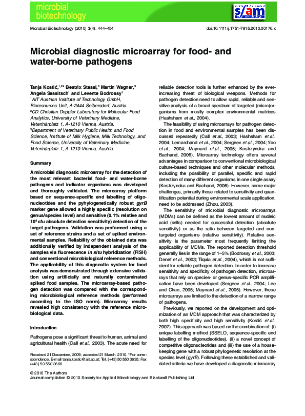 (PDF) Microbial diagnostic microarray for food- and water-borne ...