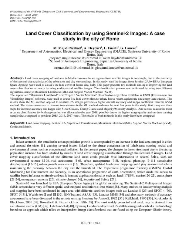 (PDF) Land Cover Classification by using Sentinel-2 Images: A case study in the city of Rome