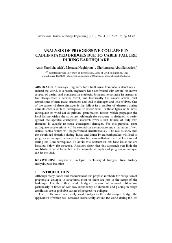 (PDF) Analysis of Progressive Collapse in Cable-Stayed Bridges Due to ...