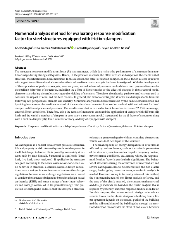 (PDF) Numerical analysis method for evaluating response modification factor for steel structures ...