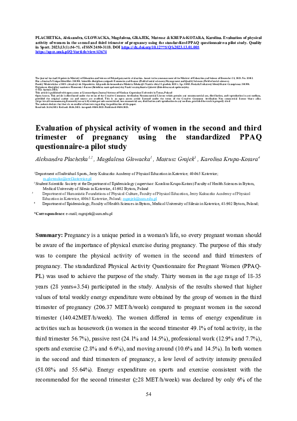 (PDF) Evaluation of physical activity of women in the second and third trimester of pregnancy ...