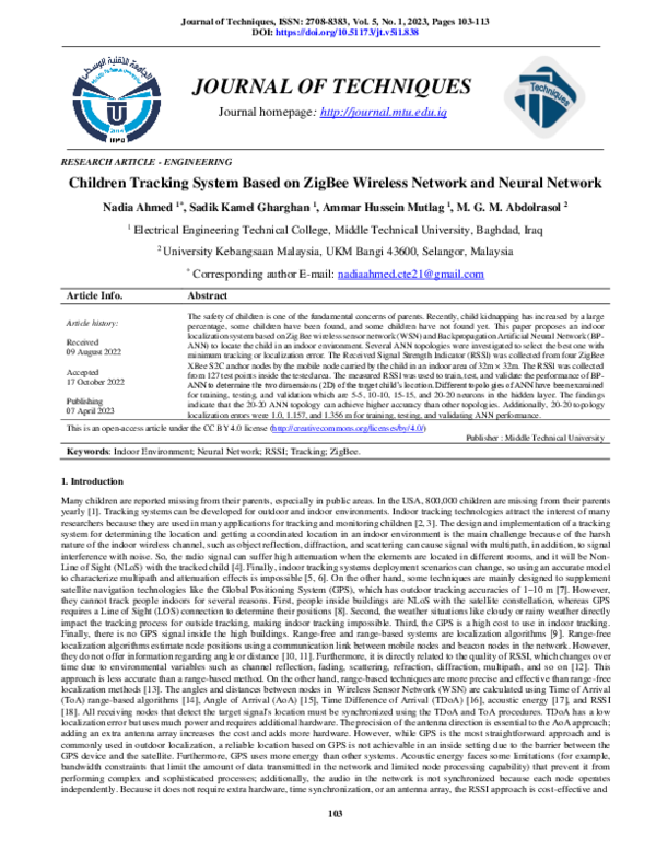 (PDF) Children Tracking System Based on ZigBee Wireless Network and Neural Network