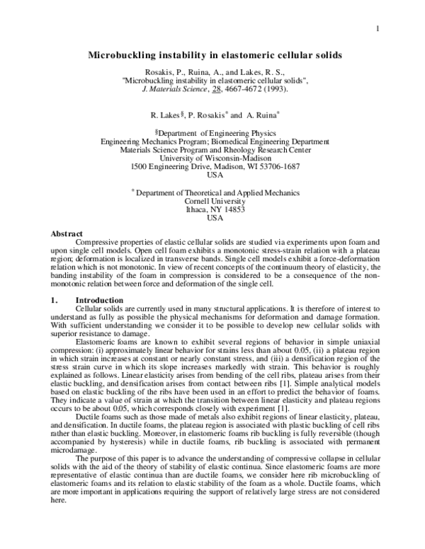 (PDF) Microbuckling instability in elastomeric cellular solids