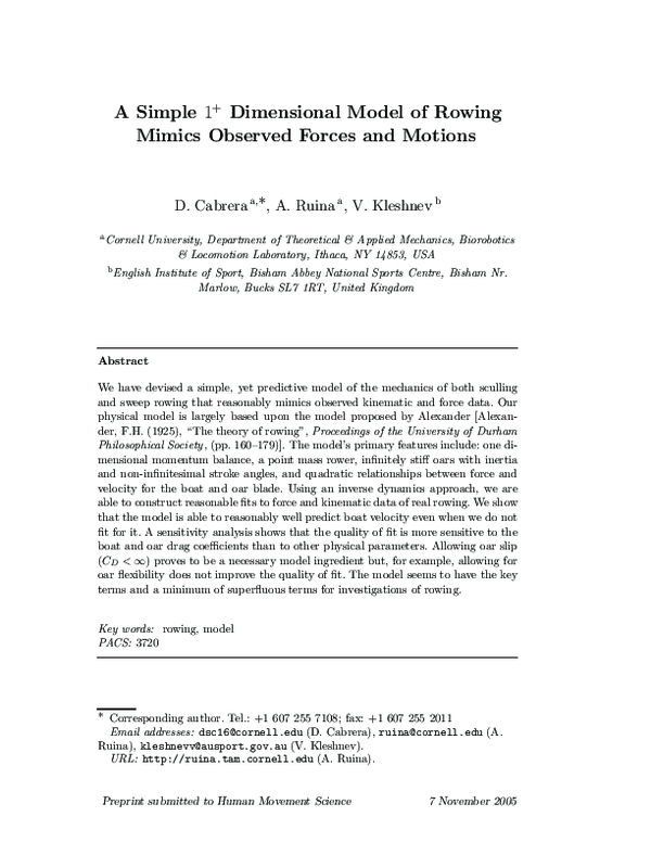 (PDF) A simple 1+ dimensional model of rowing mimics observed forces ...