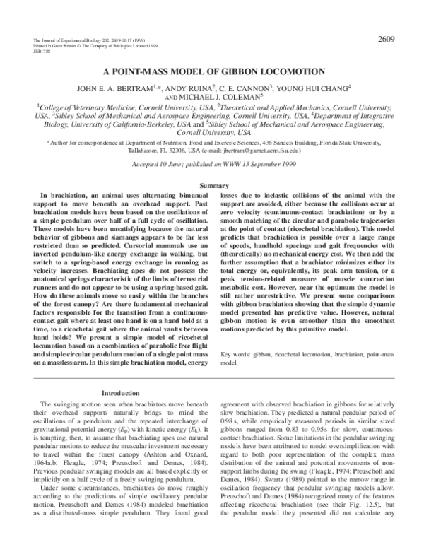 (PDF) A point-mass model of gibbon locomotion | Andy Ruina - Academia.edu