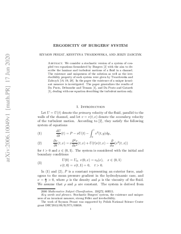 (PDF) Ergodicity of Burgers' system