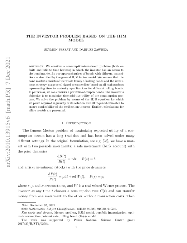 (PDF) The investor problem based on the HJM model