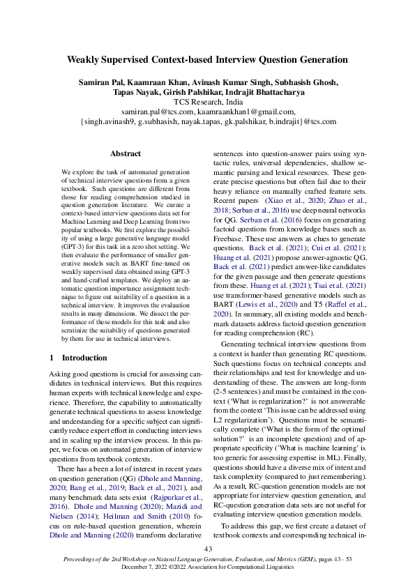 (PDF) Weakly Supervised Context-based Interview Question Generation