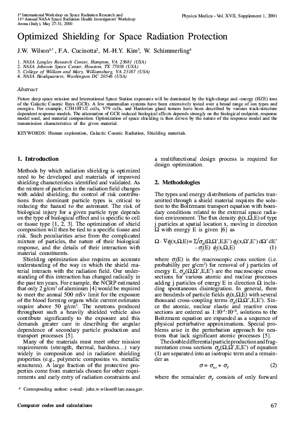 (PDF) Optimized shielding for space radiation protection