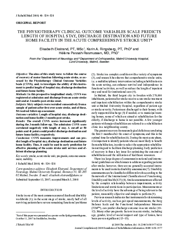 (PDF) The physiotherapy clinical outcome variables scale predicts ...