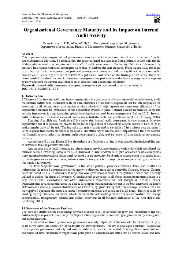 (PDF) Organizational Governance Maturity and Its Impact on Internal ...