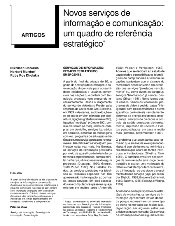 (PDF) Novos serviços de informação e comunicação: um quadro de ...
