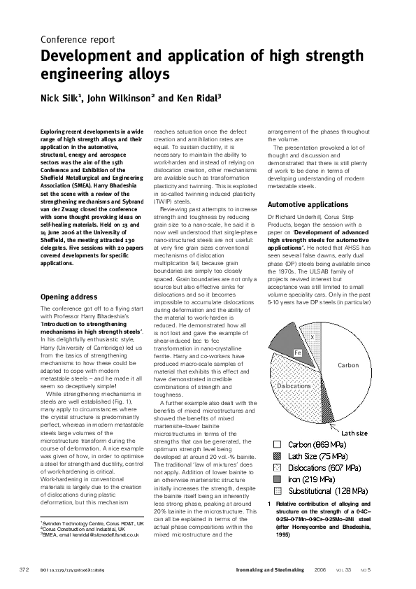 (PDF) Development and application of high strength engineering alloys