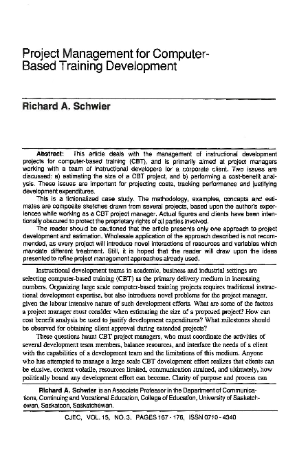 (PDF) Project Management for Computer-Based Training Development