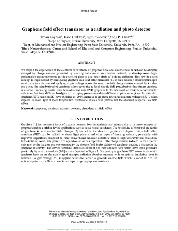Pdf Graphene Field Effect Transistor As A Radiation And Photodetector Igor Jovanovic