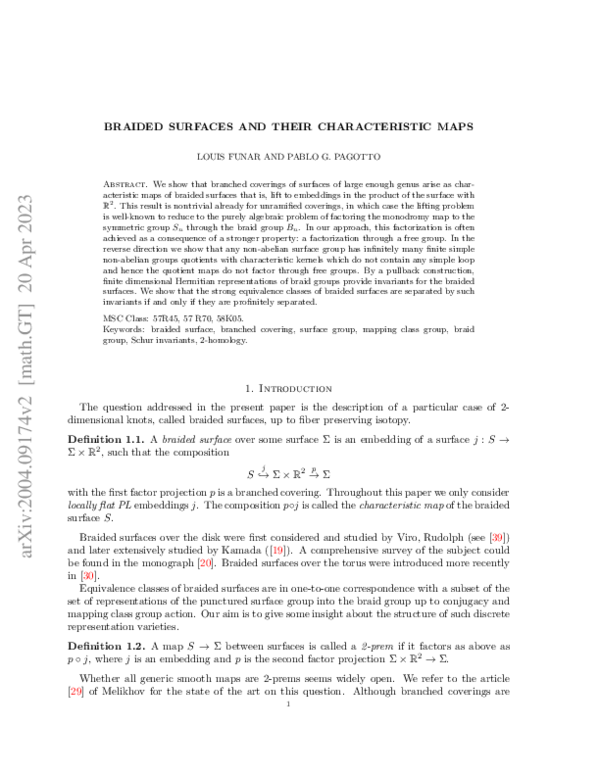 (PDF) Braided surfaces and their characteristic maps