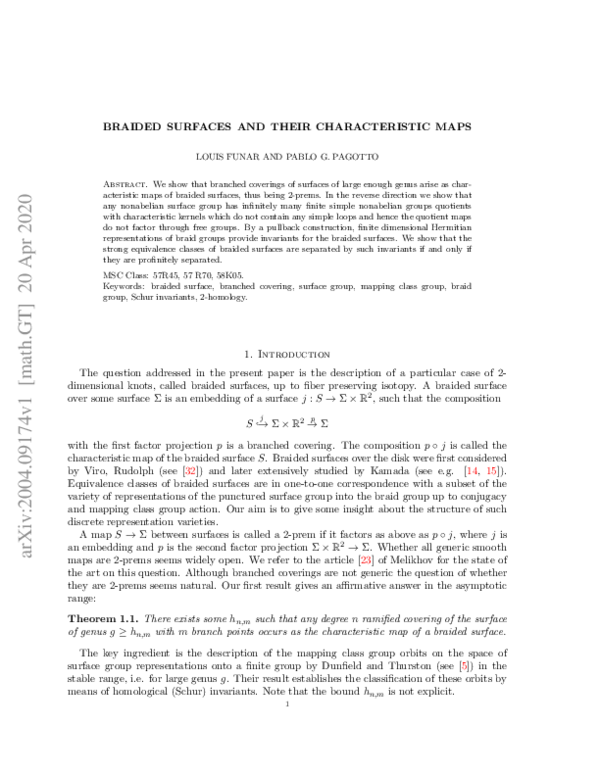 (PDF) Braided surfaces and their characteristic maps | Louis Funar ...
