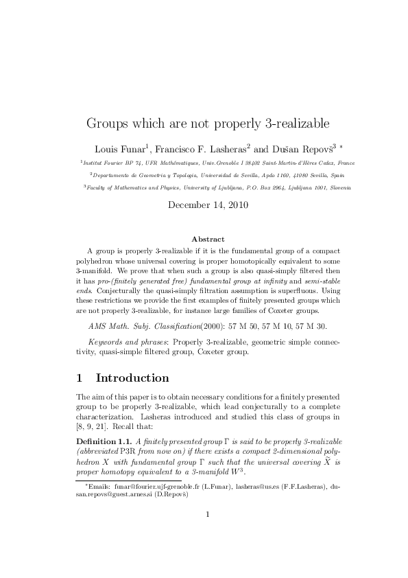 (PDF) Groups which are not properly 3-realizable