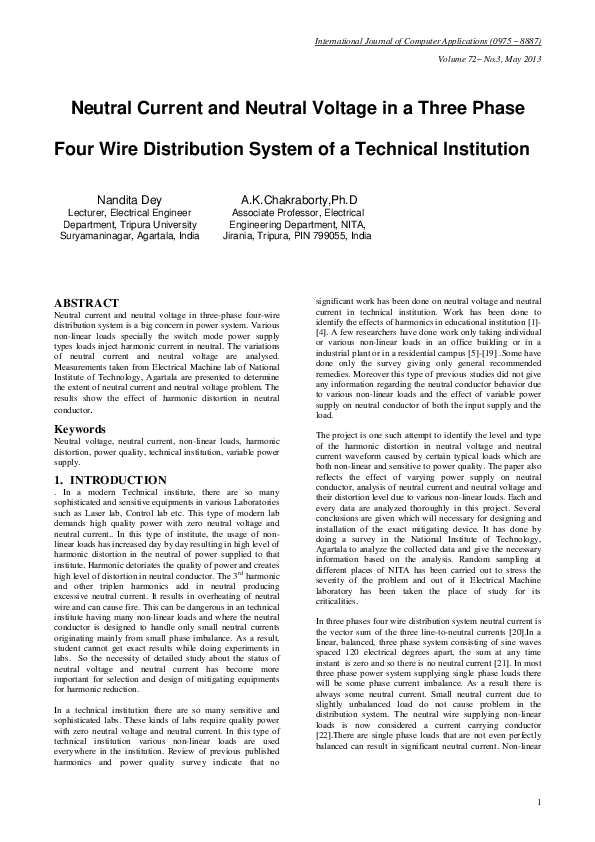(PDF) Neutral Current and Neutral Voltage in Three Phase Four Wire ...