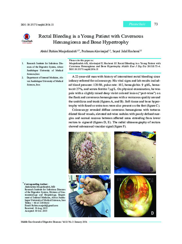 (PDF) Rectal Bleeding in a Young Patient with Cavernous Hemangioma and Bone Hypertrophy