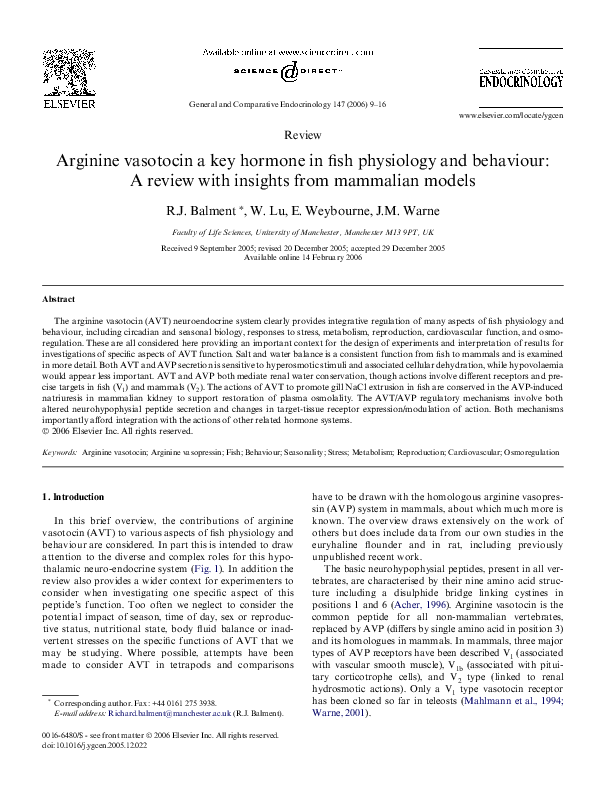(PDF) Arginine vasotocin a key hormone in Wsh physiology and behaviour ... (PDF) Arginine vasotocin a key hormone in Wsh physiology and behaviour ...