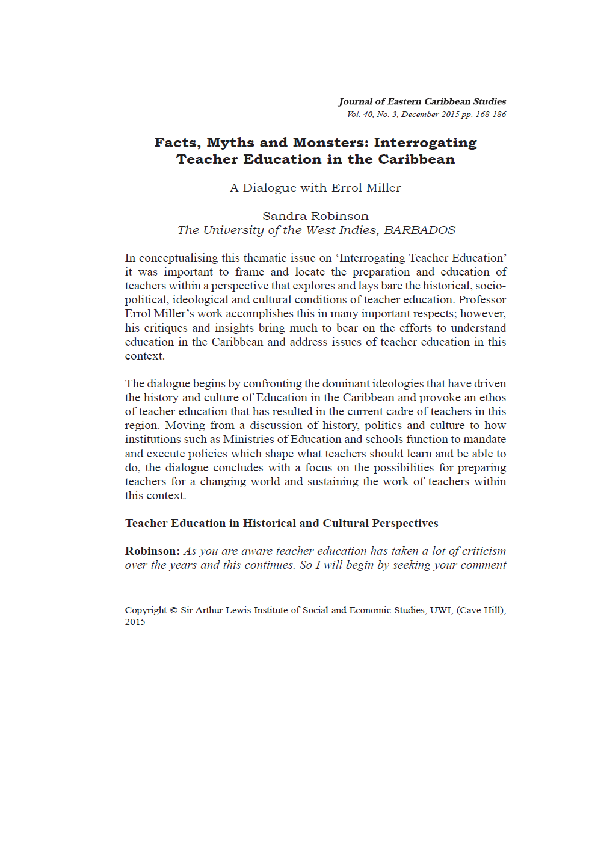 (PDF) Facts, Myths and Monsters: Interrogating Teacher Education in the ...