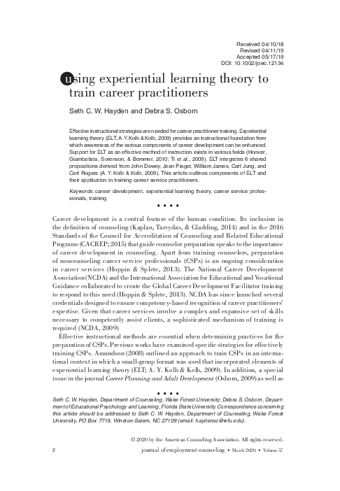 (PDF) Using Experiential Learning Theory to Train Career Practitioners