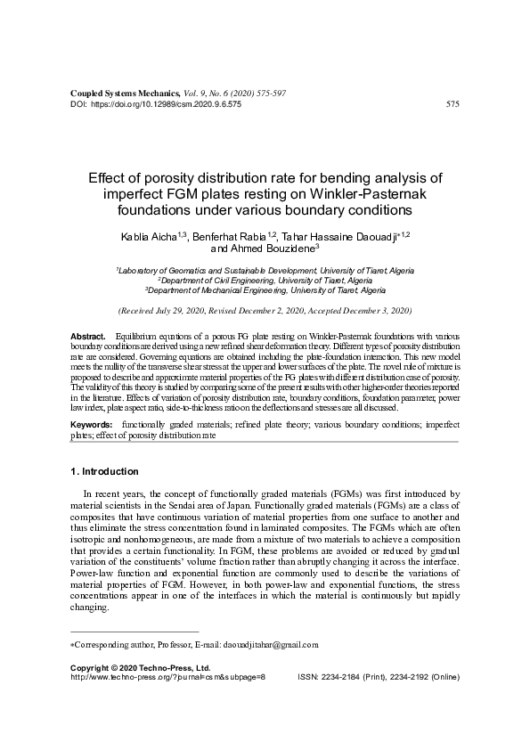 (PDF) Effect of porosity distribution rate for bending analysis ...