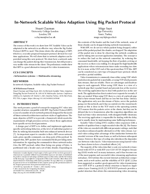 (PDF) In-Network Scalable Video Adaption Using Big Packet Protocol