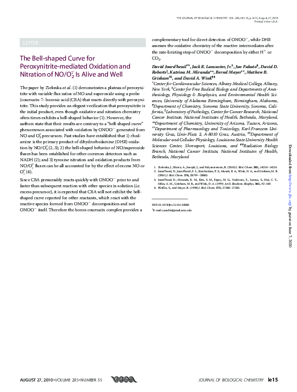 (PDF) The Bell-shaped Curve for Peroxynitrite-mediated Oxidation and ...