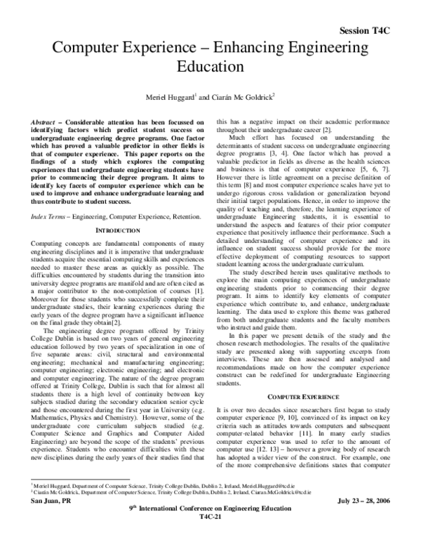(PDF) Session T4C Computer Experience – Enhancing Engineering Education | Ciaran Mc Goldrick ...