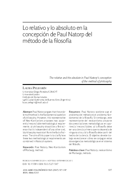 (PDF) Lo relativo y lo absoluto en la concepción de Paul Natorp del ...