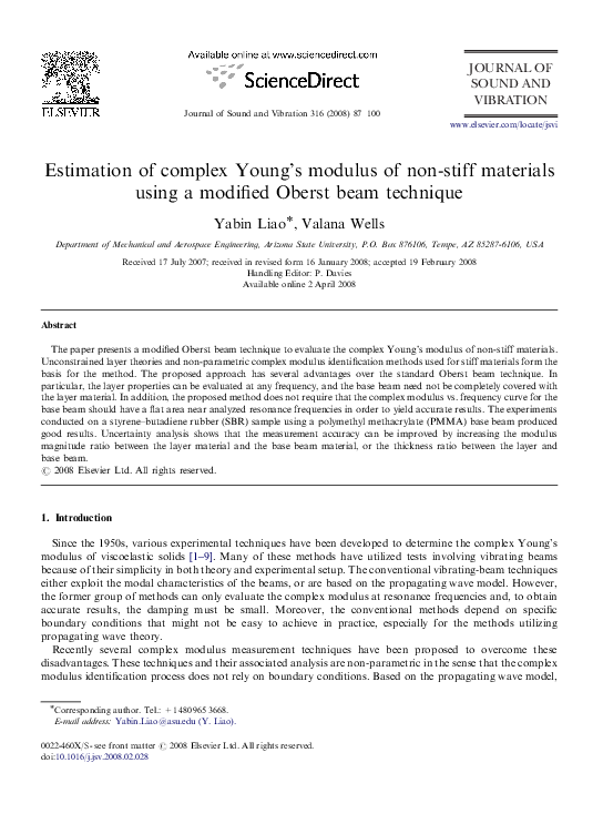 (PDF) Estimation of complex Young's modulus of non-stiff materials using a modified Oberst beam ...