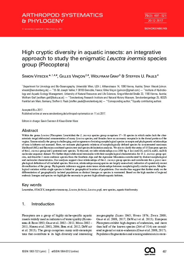 (PDF) High cryptic diversity in aquatic insects: an integrative ...