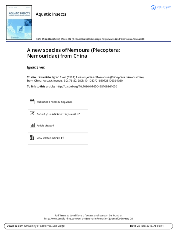 (PDF) A new species of Nemoura (Plecoptera: Nemouridae) from Central Italy