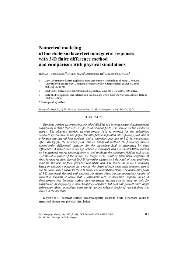 Pdf Numerical Modeling Of Borehole Surface Electromagnetic Responses