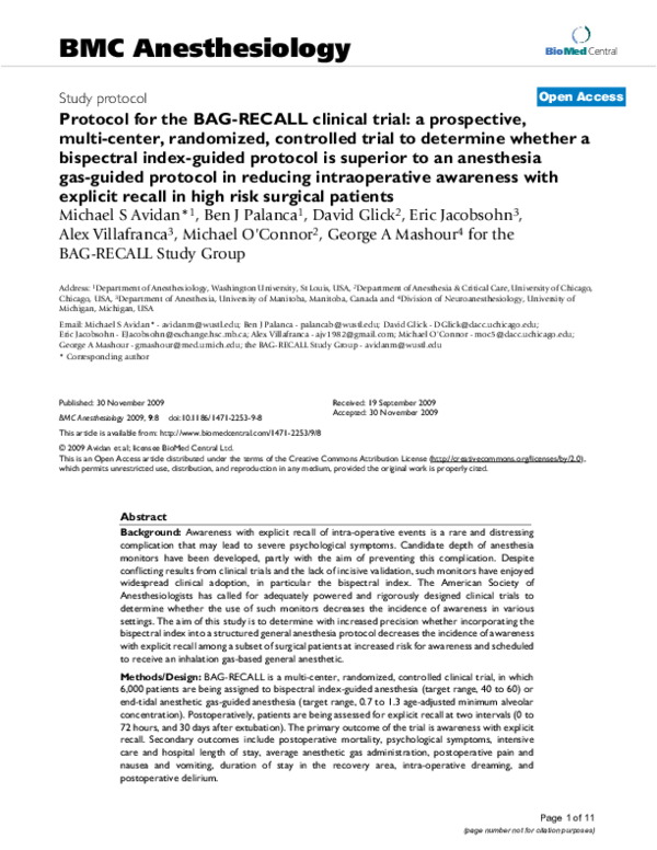 (PDF) Protocol for the BAG-RECALL clinical trial: a prospective, multi ...
