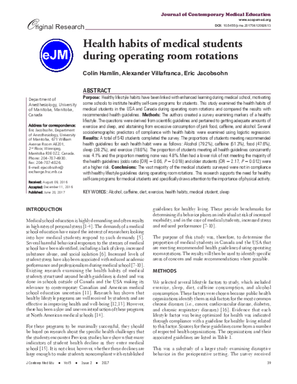 (PDF) Health habits of medical students during operating room rotations