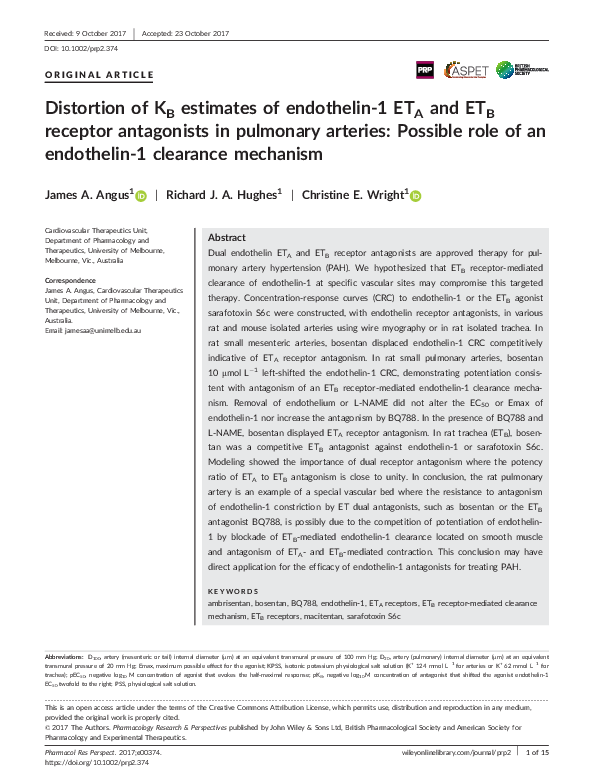 (PDF) Distortion of KB estimates of endothelin-1 ETA and ETB receptor ...